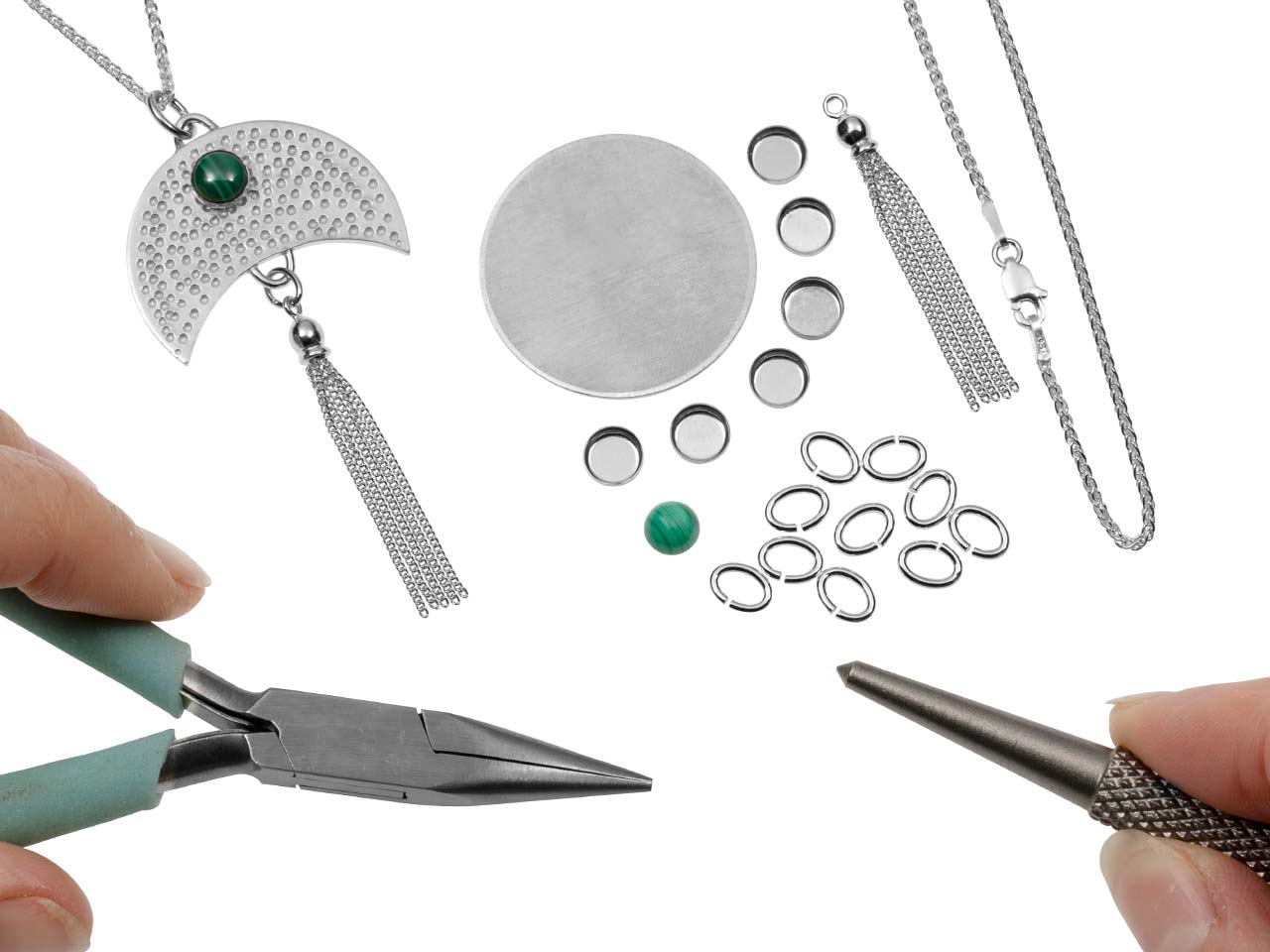 Cooksongold Sterling Silver And Malachite Moon Tassel Pendant Project ...