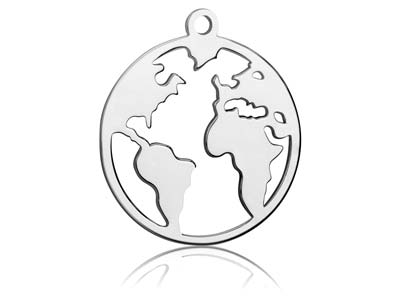Sterling Silver World Map 15mm - cooksongold.com