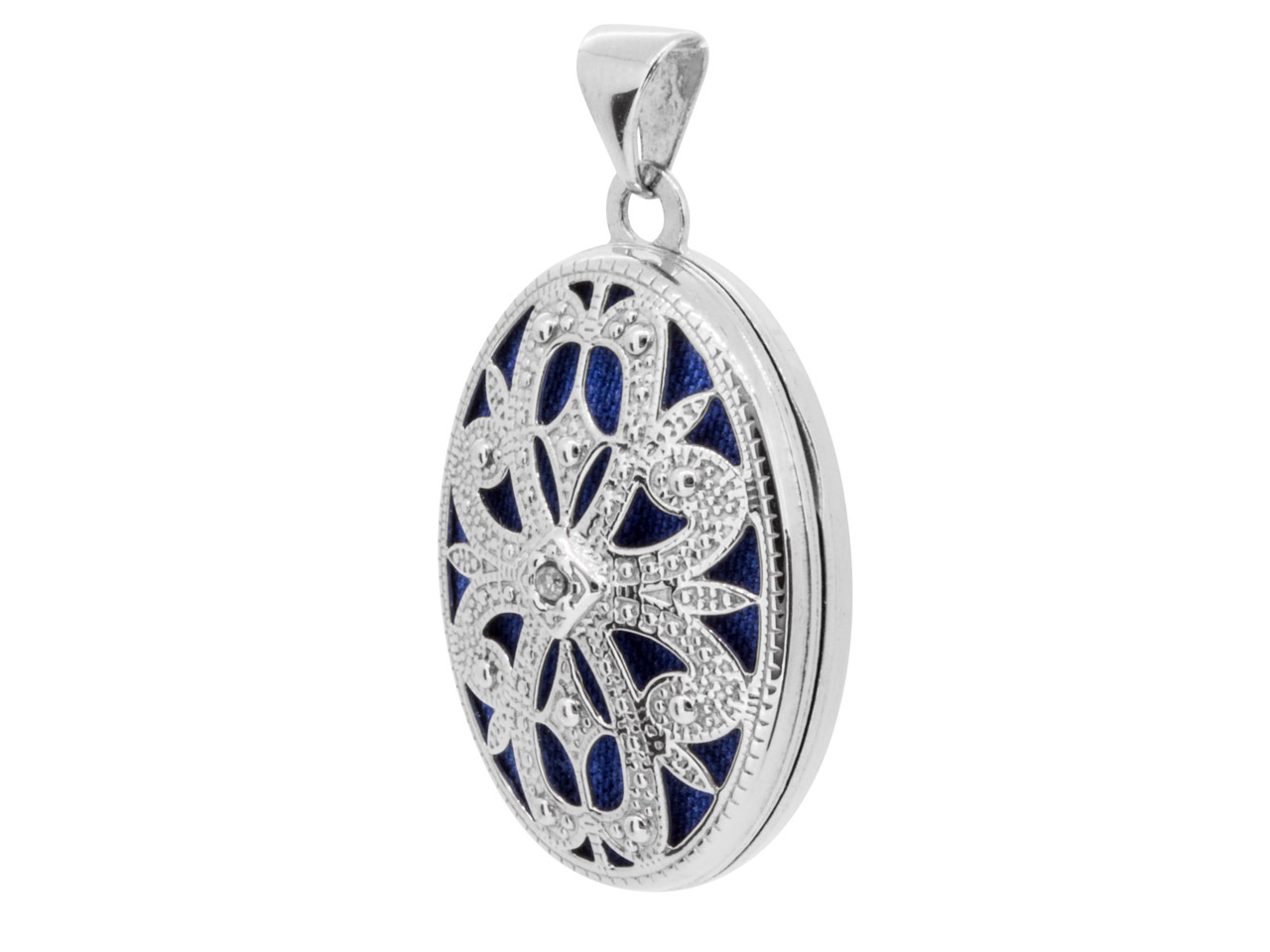 Sterling Silver Locket 21mm Filigree Oval Set With 0.005ct Diamond ...