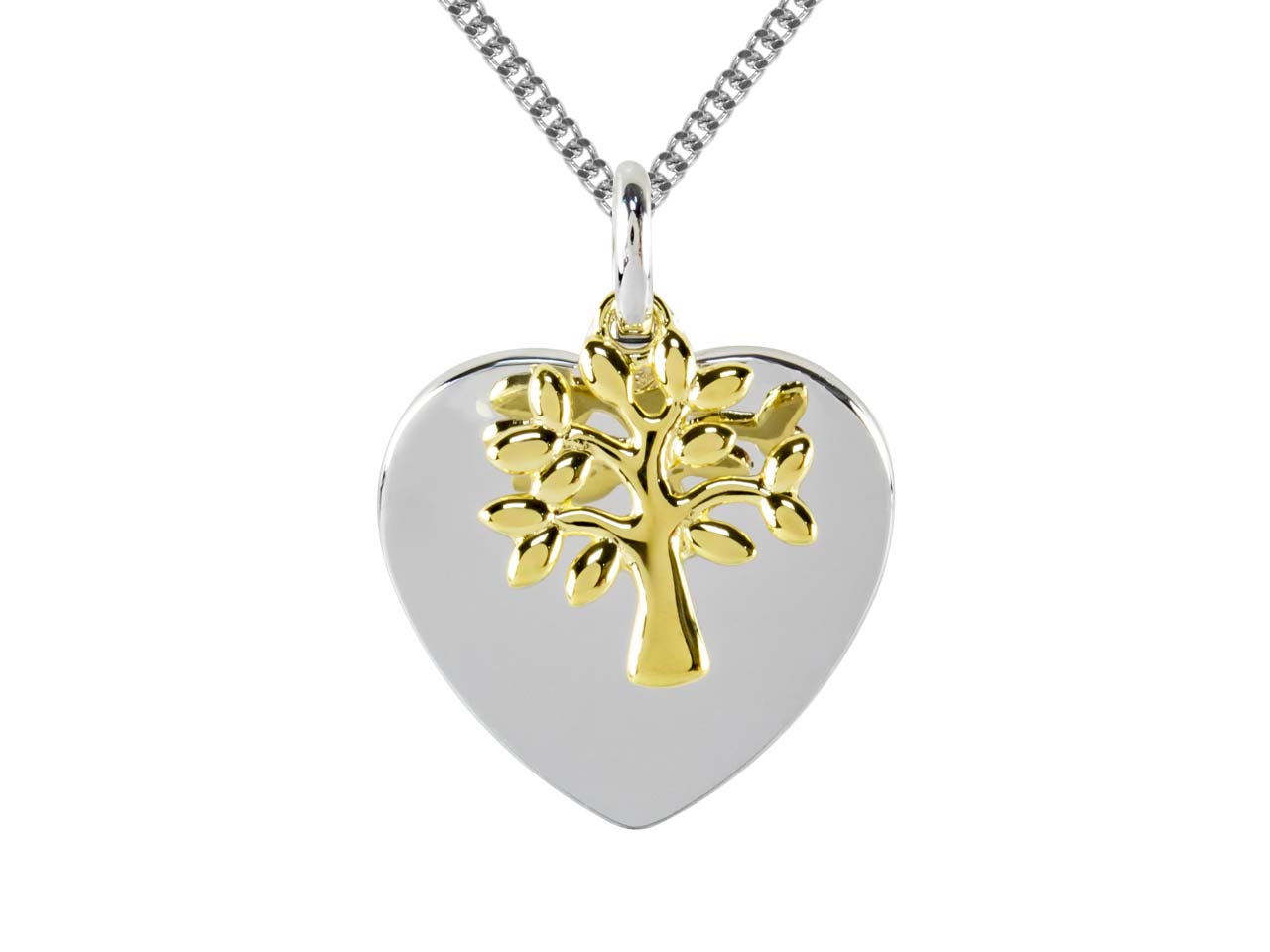 Sterling Silver Two Tone Tree Of Life Heart Pendant - cooksongold.com
