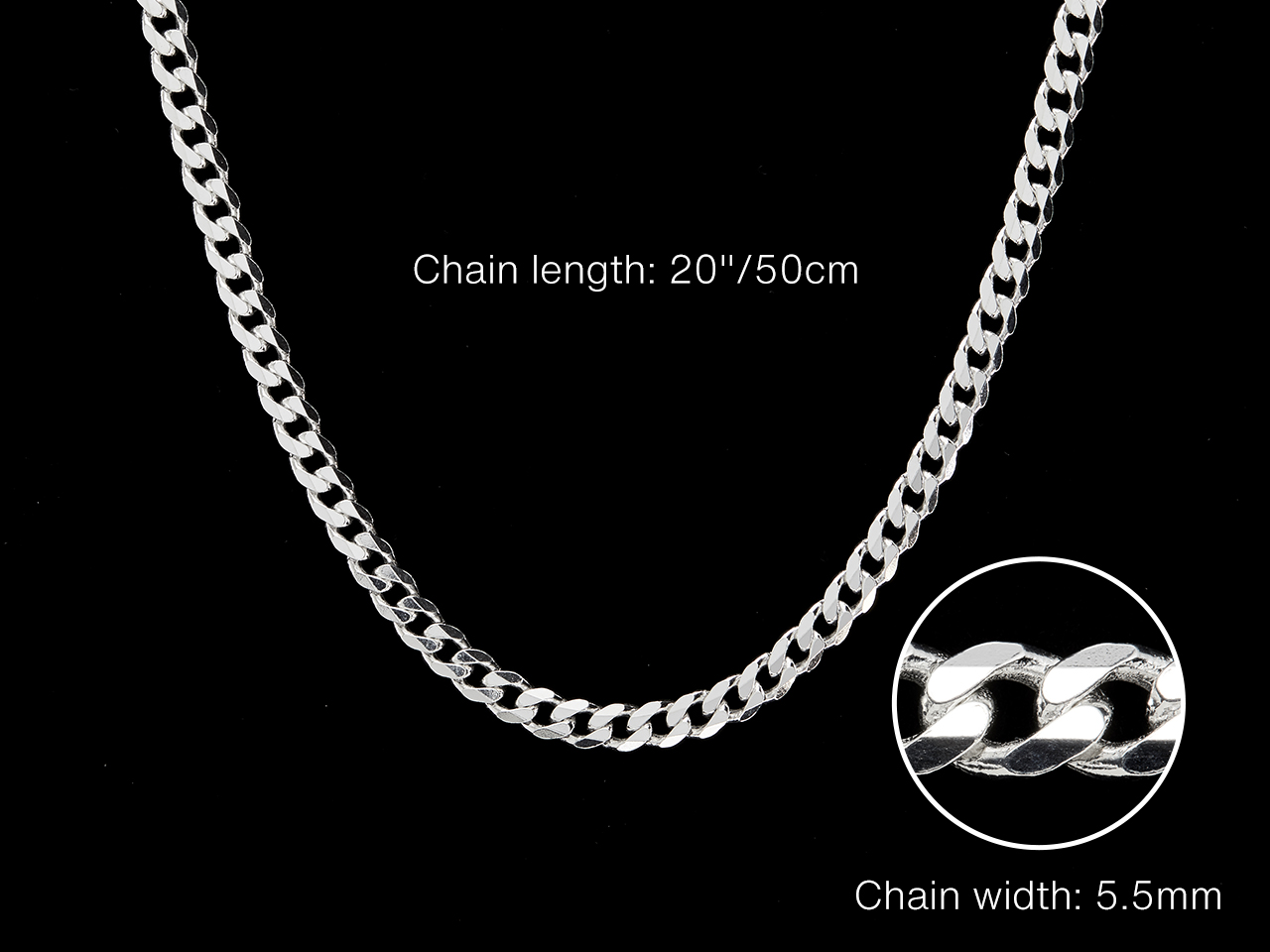Sterling Silver 5.5mm Diamond Cut Curb Chain 20"/50cm Hallmarked, 100% ...
