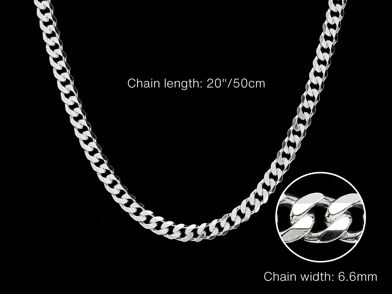 Sterling Silver 6.6mm Diamond Cut Curb Chain 20"/50cm Hallmarked, 100% ...