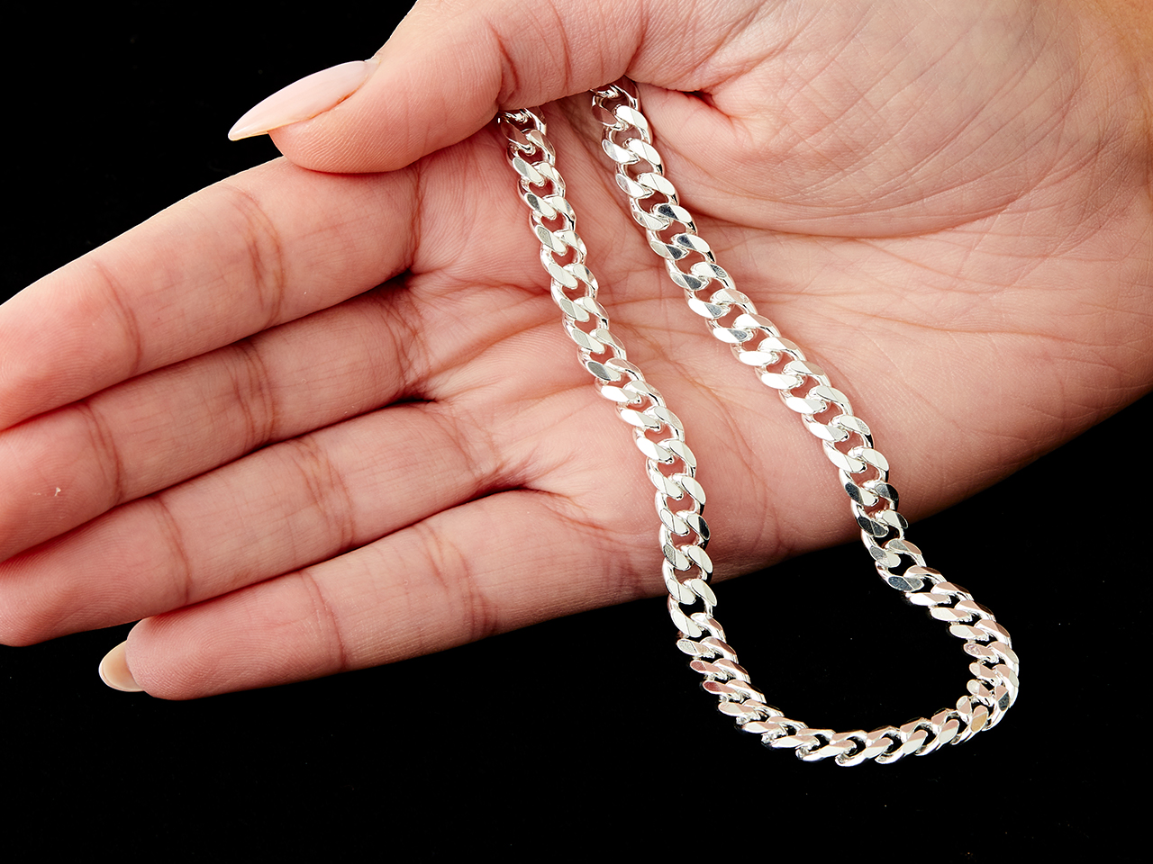 Sterling Silver 6.6mm Diamond Cut Curb Chain 20"/50cm Hallmarked, 100% ...