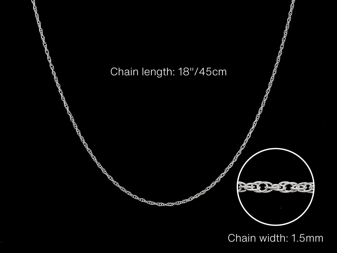 Sterling Silver 1.5mm Rope Chain 18"/45cm Unhallmarked 100% Recycled ...